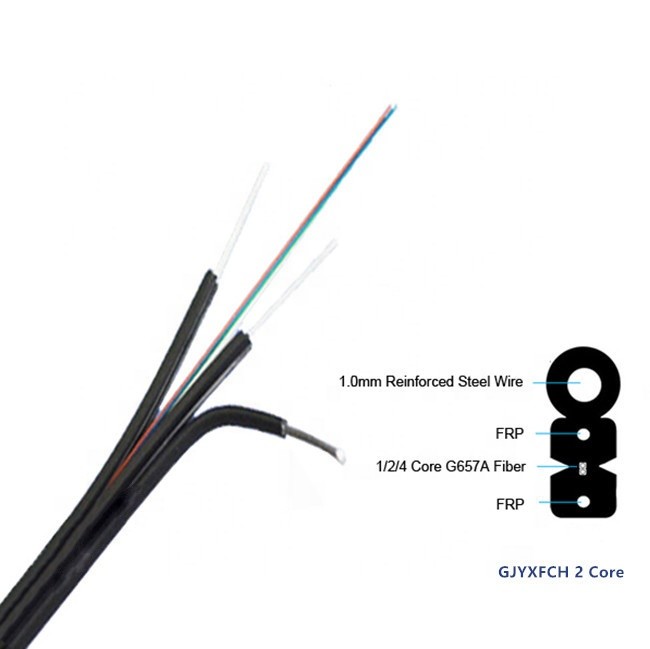 Outdoor 2 Core FTTH Fiber Optic Drop Cable with FRP Strength Member
